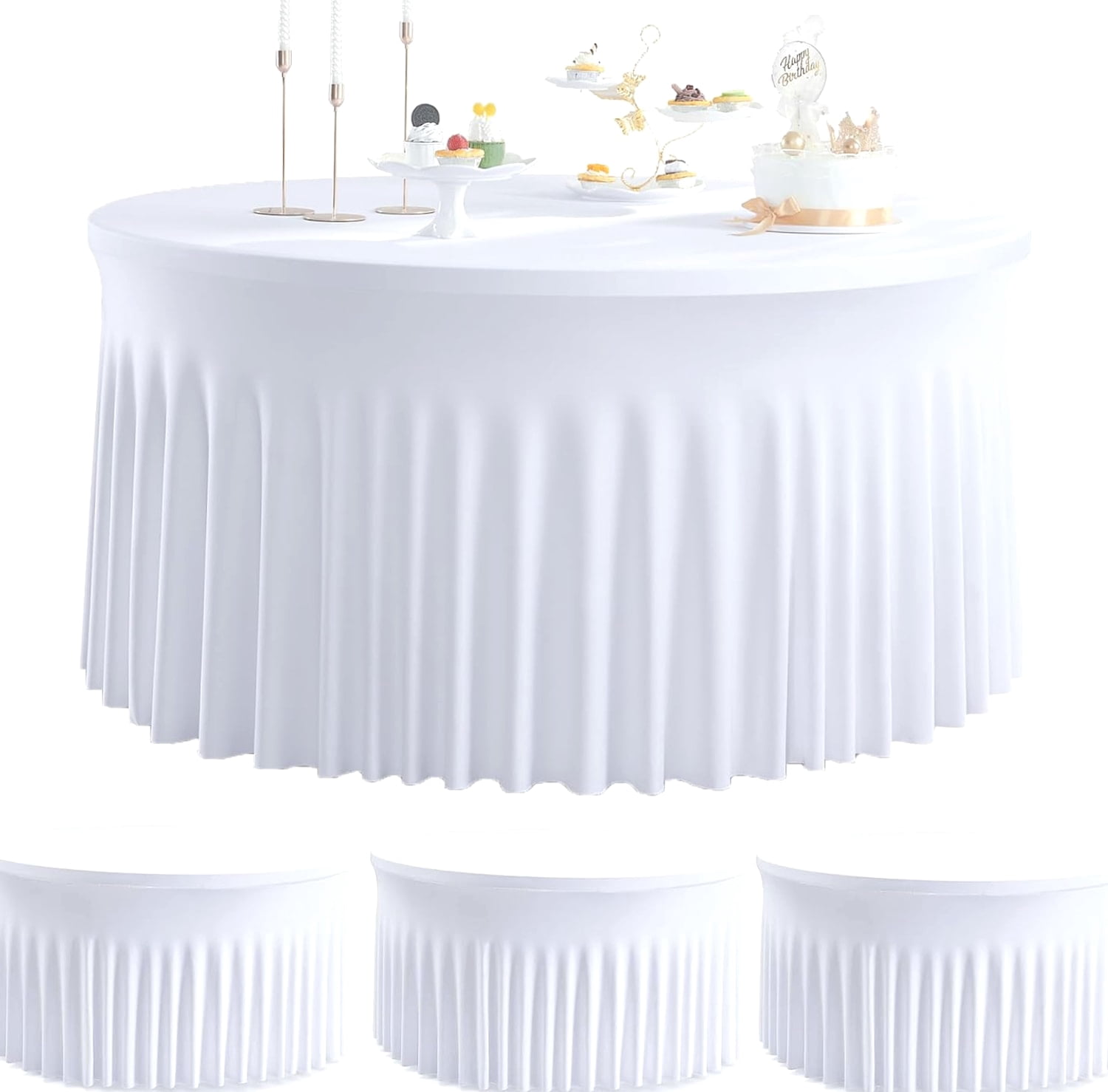 White Round Spandex Tablecloths for Table, Stretchy Wrinkle 120inch ...