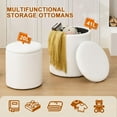 White Round Storage Ottoman Set of 2, Bouclé Teddy Upholstered Vanity ...