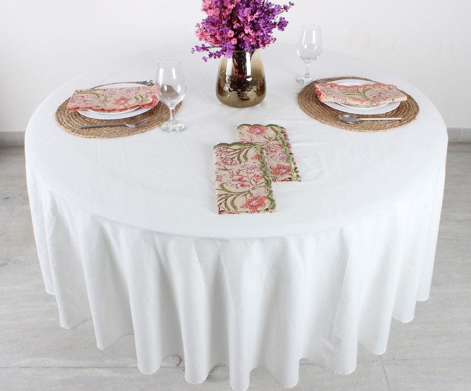 White Round Tablecloth, Indian 100% Pure Cotton Cloth Table cover ...