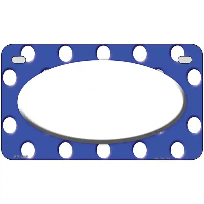 White Royal Blue Polka Dot Center Oval Metal Novelty License Plate 7" x ...