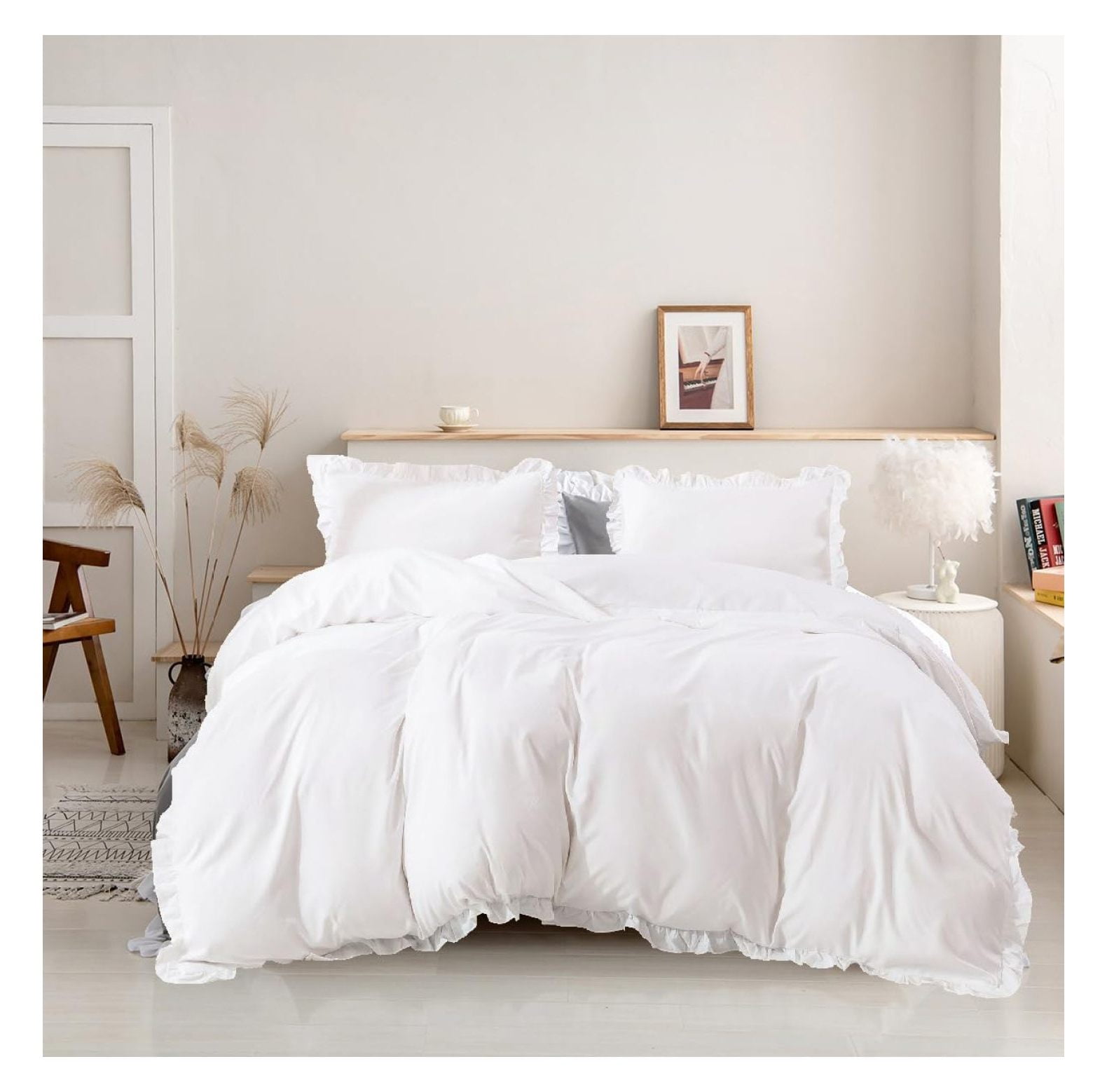 White Ruffle Comforter Set Full Farmhouse Boho Bedding Comforter Set ...