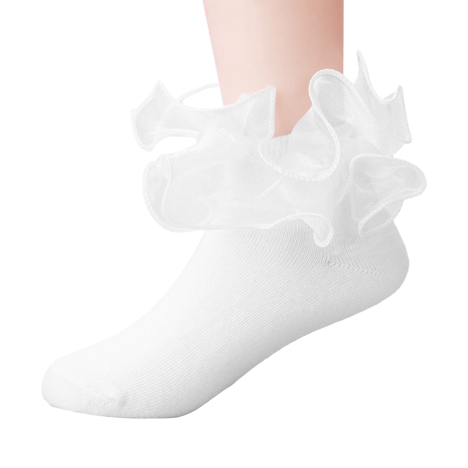 White Ruffle Socks Girls Socks Double Big Lace Socks Comfortable Frilly ...