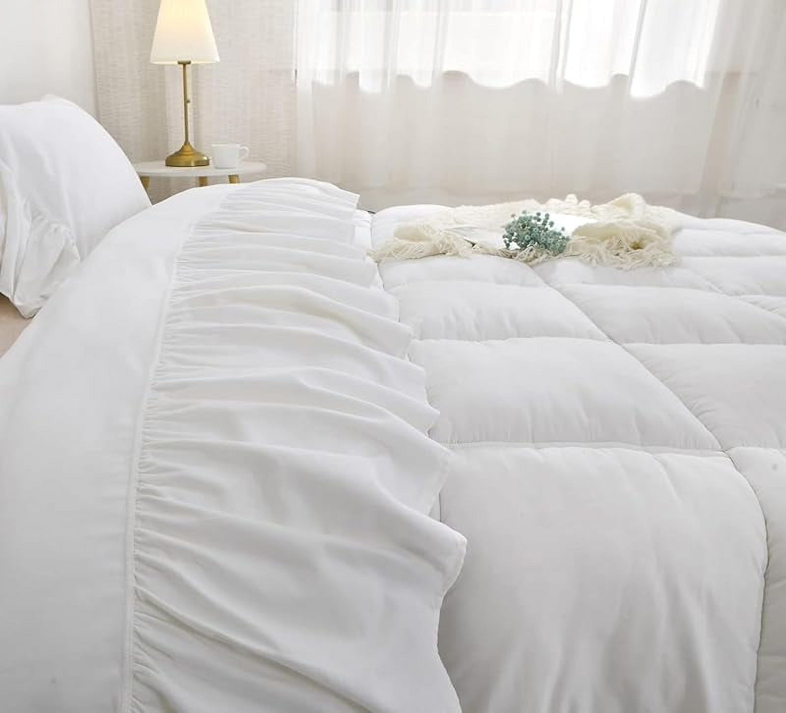 White Ruffles Flat Sheet 100% Cotton Ruffled Top Sheet for Bed Queen ...