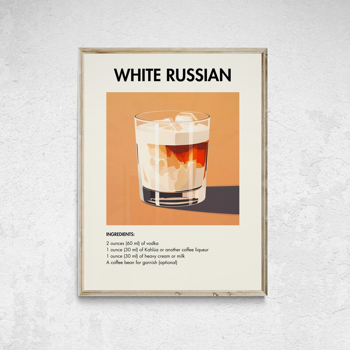 White Russian Retro Cocktail Print, Signature Cocktail, Minimalist ...