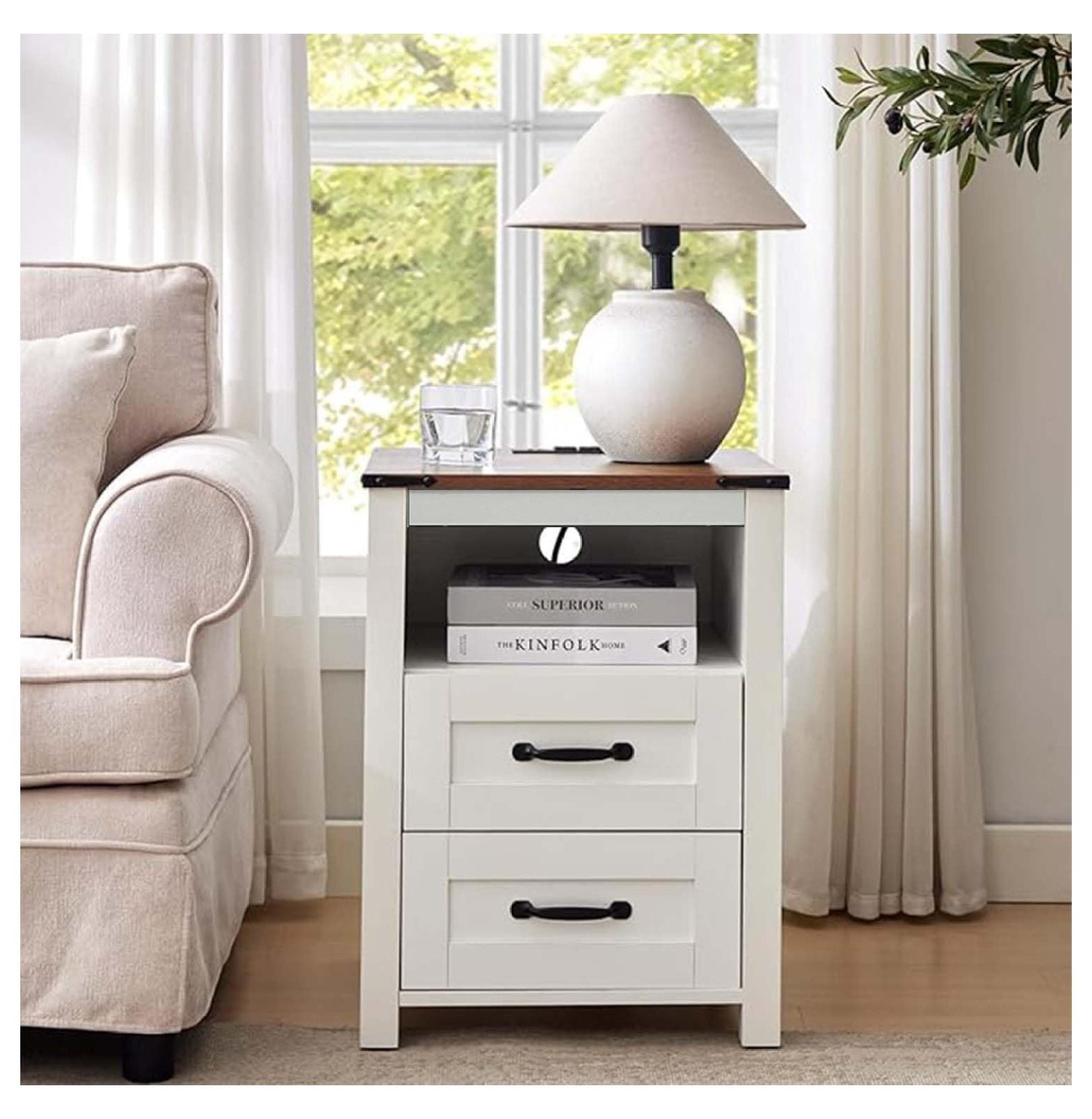 White Rustic Night Stand, Farmhouse End Table, Modern Bedside Table ...