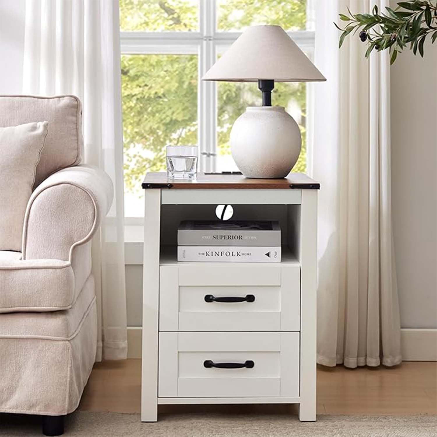 White Rustic Night Stand, Farmhouse End Table, Modern Bedside Table ...