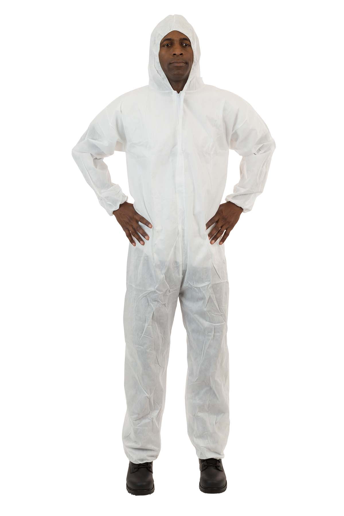 White SMS Coverall with Attached Hood, Elastic Wrist & Ankle - Walmart.com