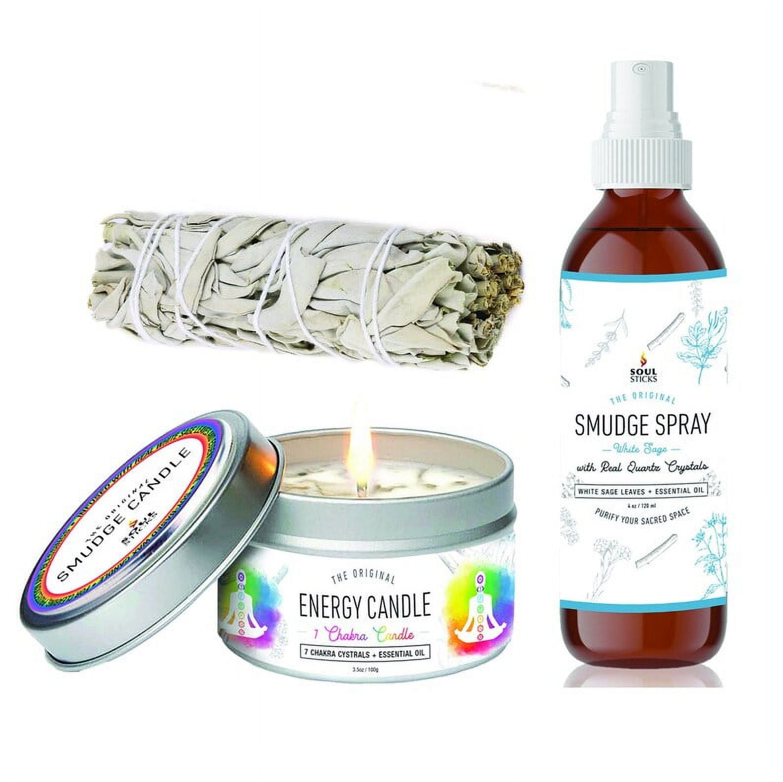 White Sage 7 Chakras Set Smudge Spray, Candle & White Sage Smudge Stick ...