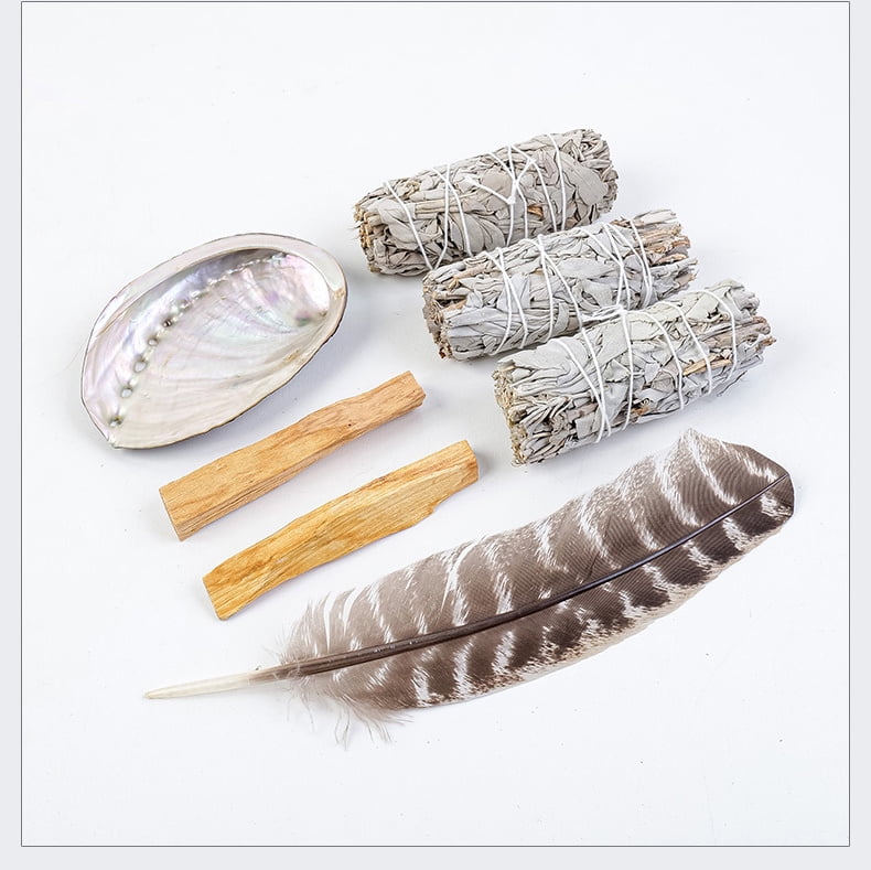 White Sage, Abalone Shell, Turkey Feathers and Peruvian Palo Santo Set Box: A Natural Energy ...