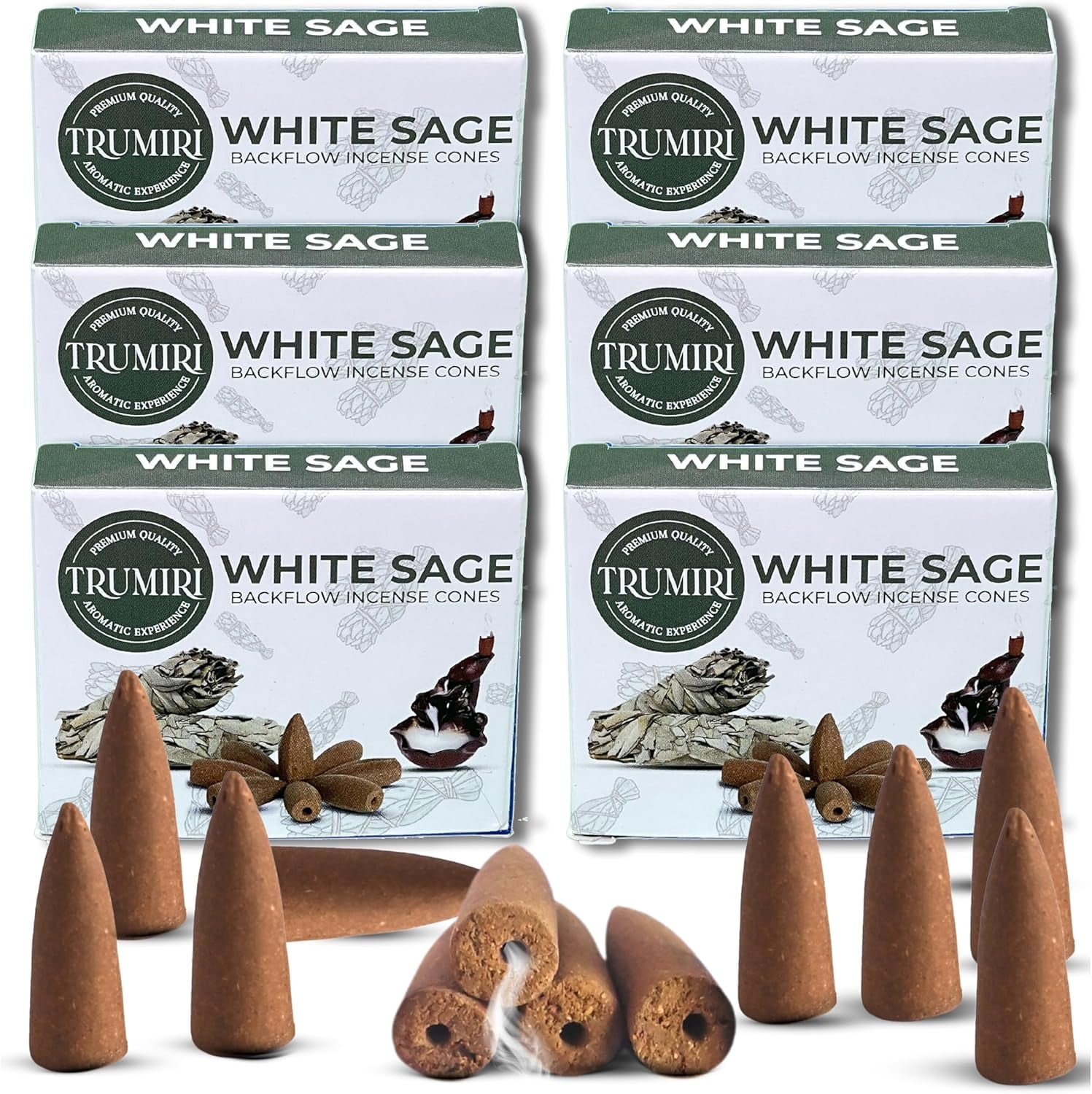 White Sage Backflow Incense Cones - Total 60 Incense Cones Waterfall ...