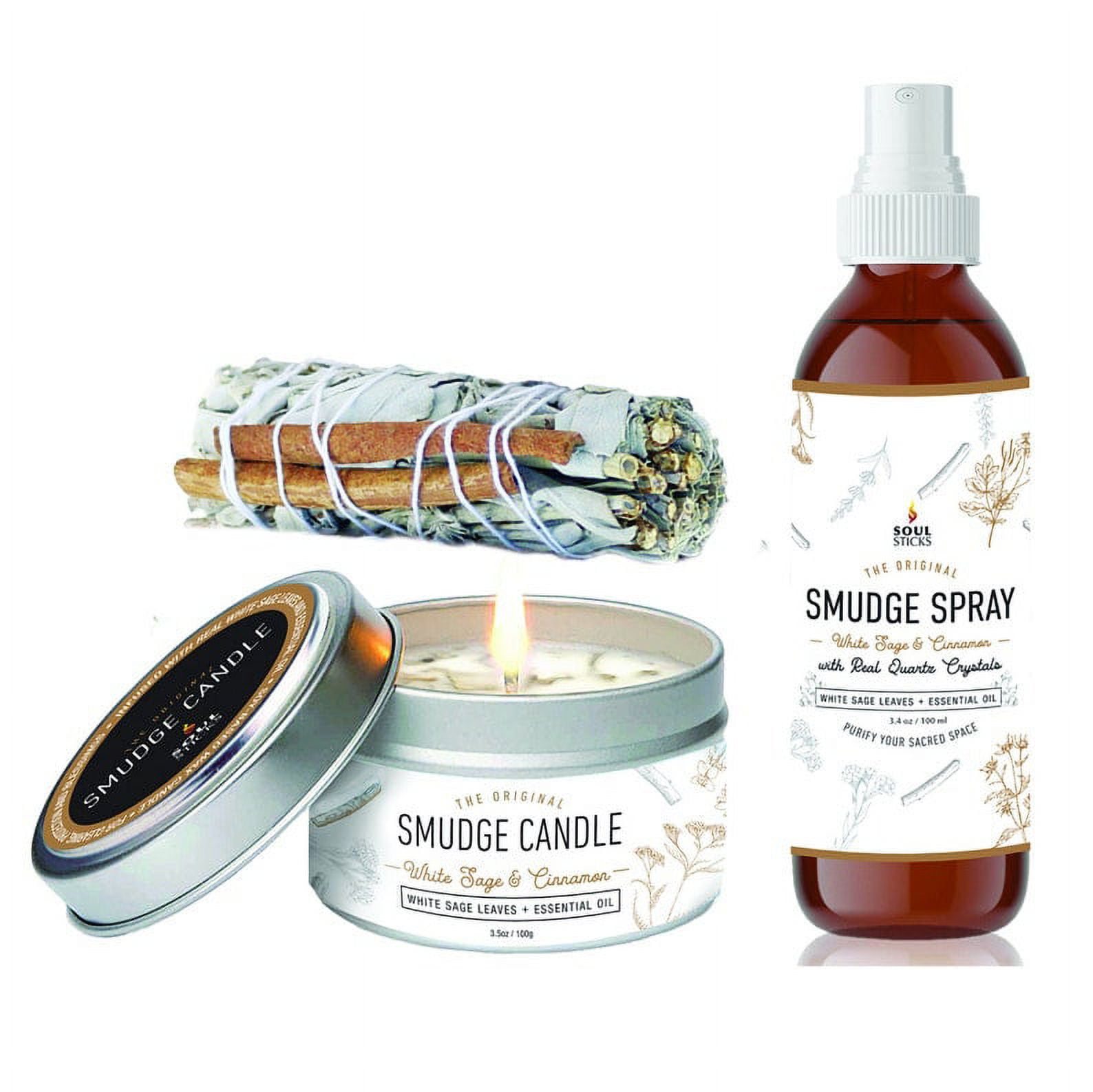 White Sage Cinnamon Set Smudge Spray, Candle & White Sage and Cinnamon ...