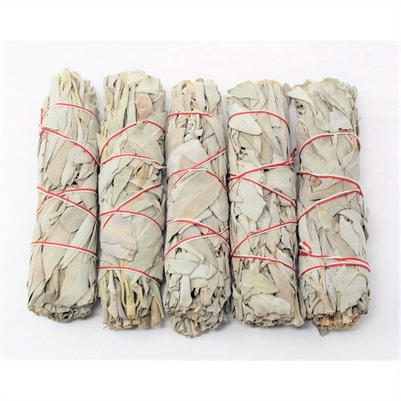 White Sage Smudge Bundles - 5 Pack Bulk Lot + Directions (4" White Sage ...