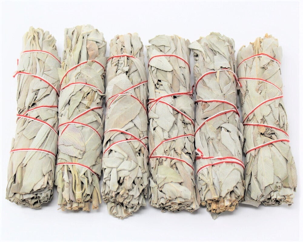White Sage Smudge Bundles - 6 Pack Bulk Lot + Directions (4" White Sage ...