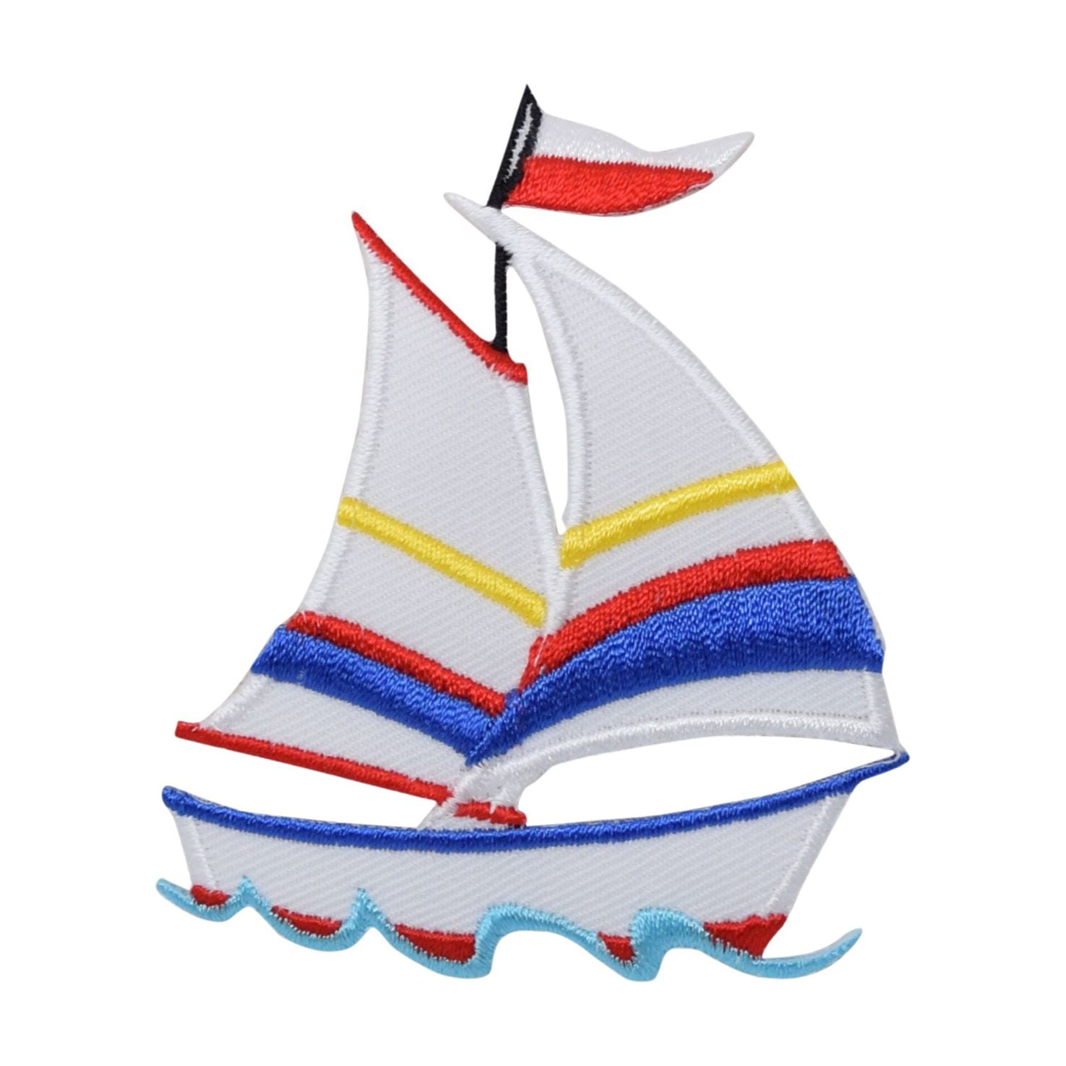 White Sailboat - Blue/Red Stripes - Boat - Iron on Applique/Embroidered ...