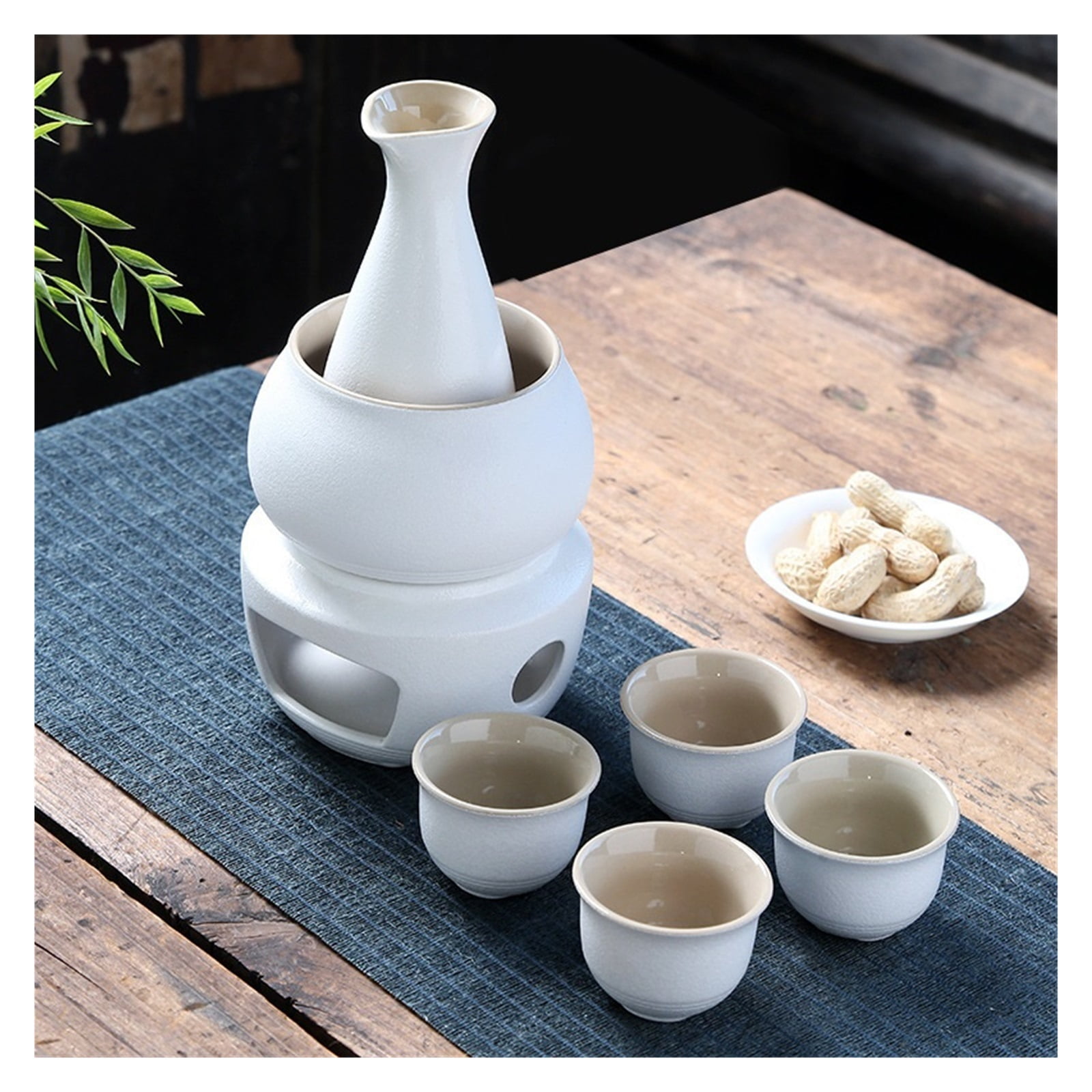 White Sake Set And Cups, Traditional Porcelain Pottery Hot Saki Drink ...