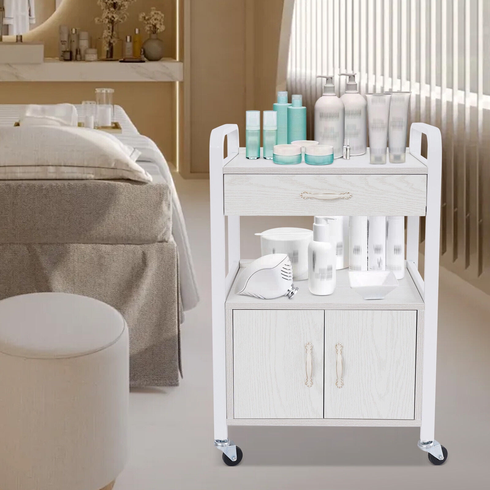 White Salon Storage Cabinet, Salon Trolley Salon Storage Cart ...