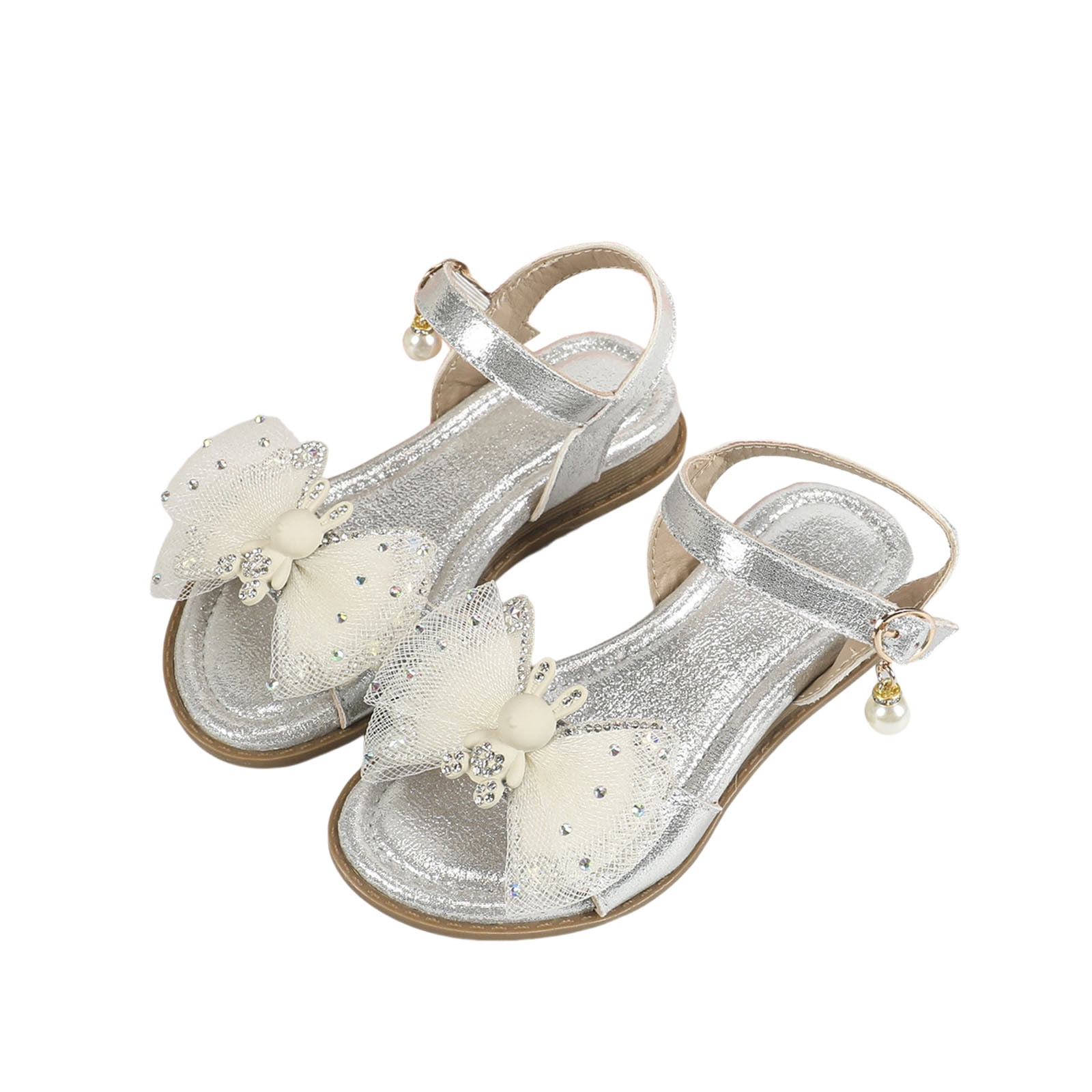 White Sandals For Girls 4-4.5 Years Silver Little Girl Sandals Summer ...