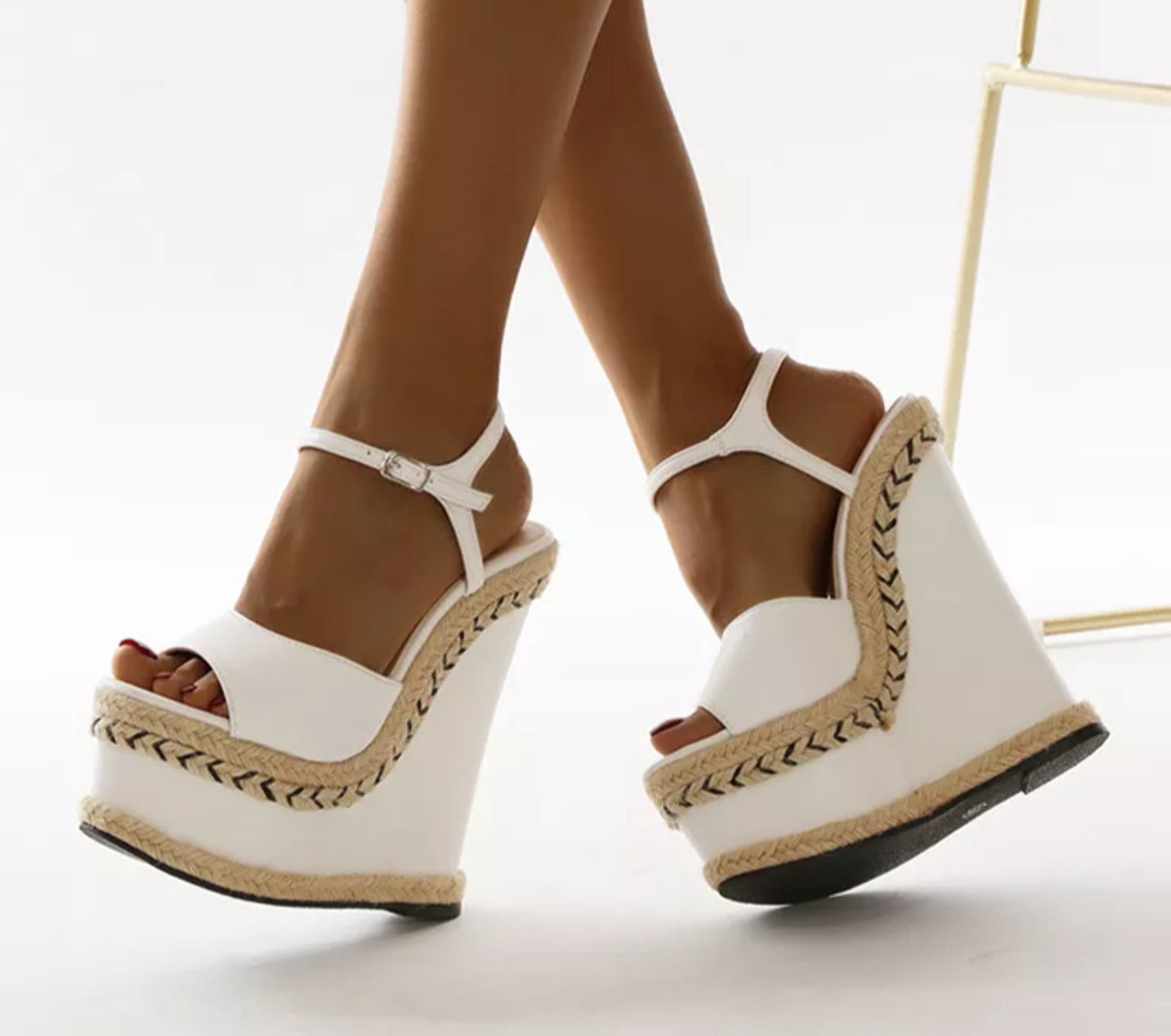 White Sandals For Women Summer Fashion Open Toe Ankle Buckle Strap ...