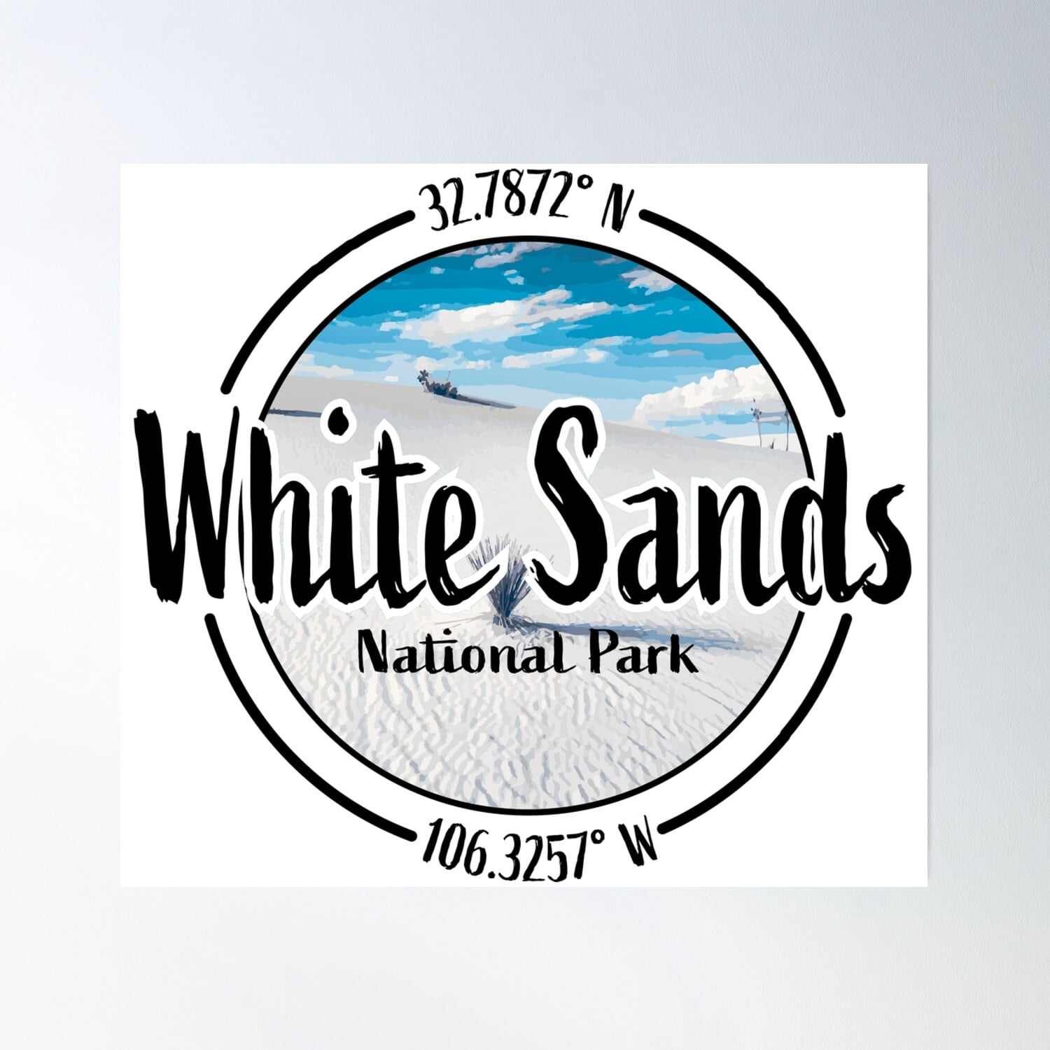 White Sands Design With Latitude And Longitude Poster Wall Art, Modern ...