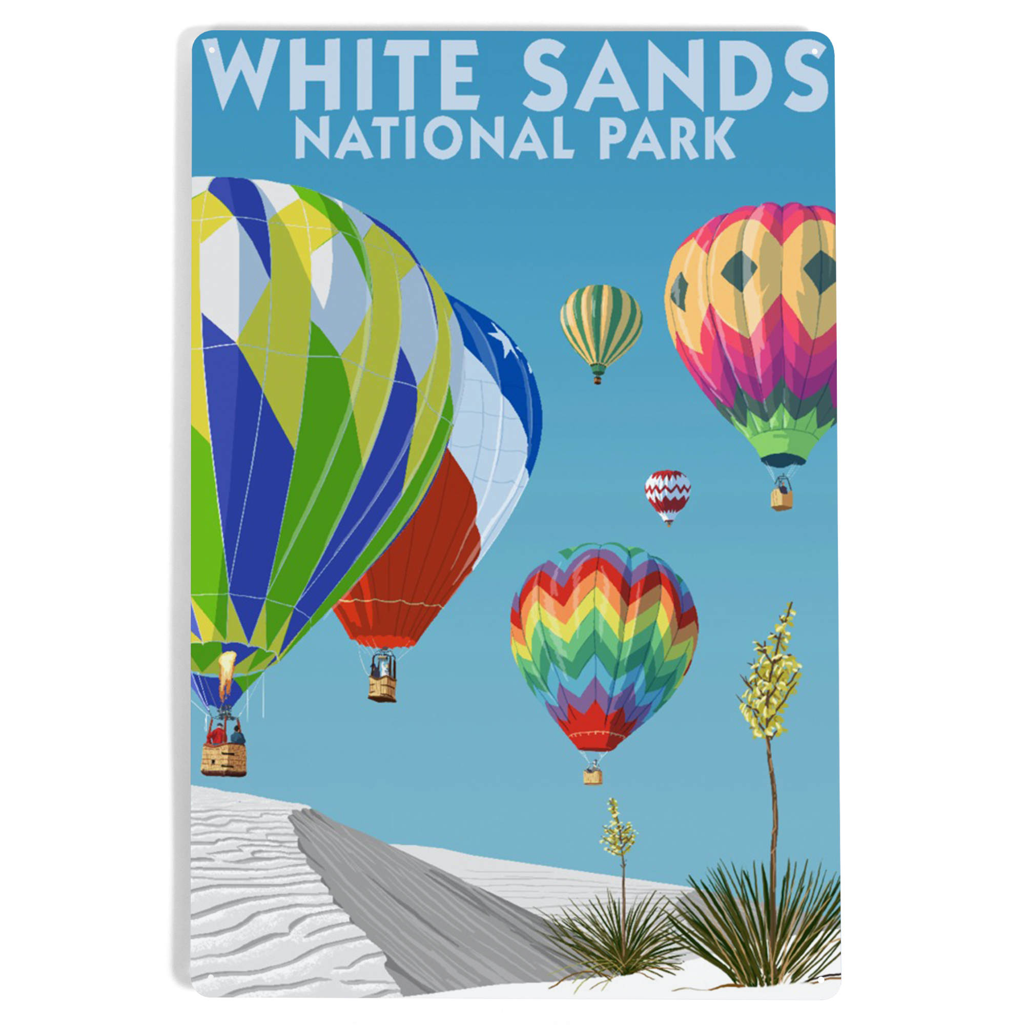 White Sands National Park, New Mexico, Hot Air Balloons (12x18 Aluminum ...