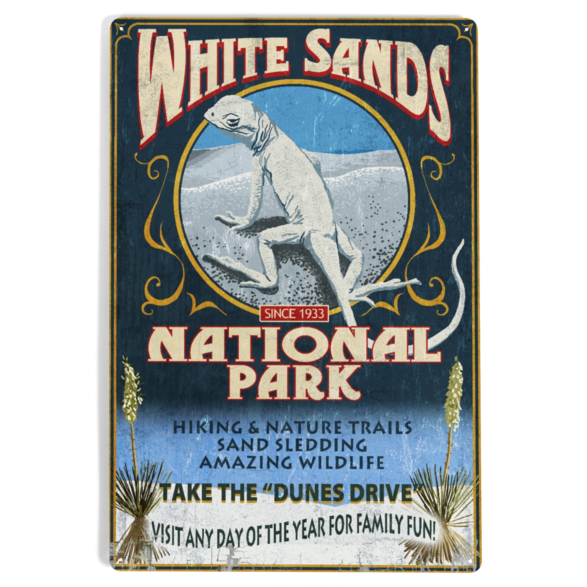 White Sands National Park, New Mexico, Lizard Vintage Sign (12x18 ...