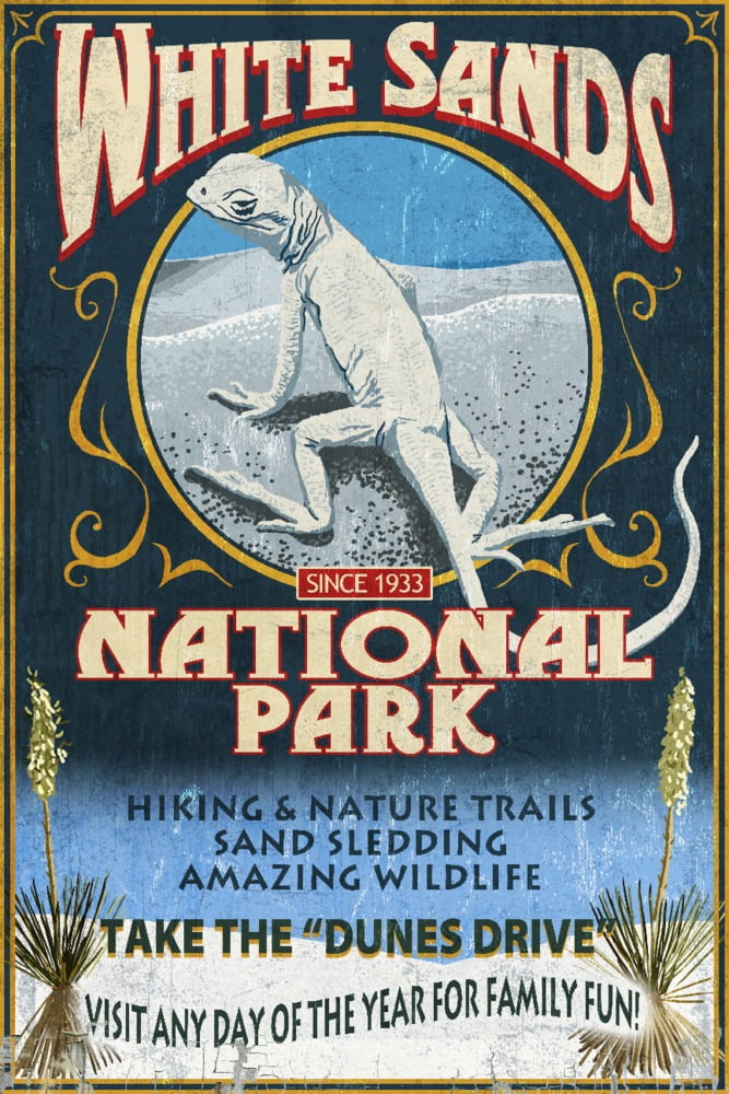 White Sands National Park, New Mexico, Lizard Vintage Sign (24x36 ...