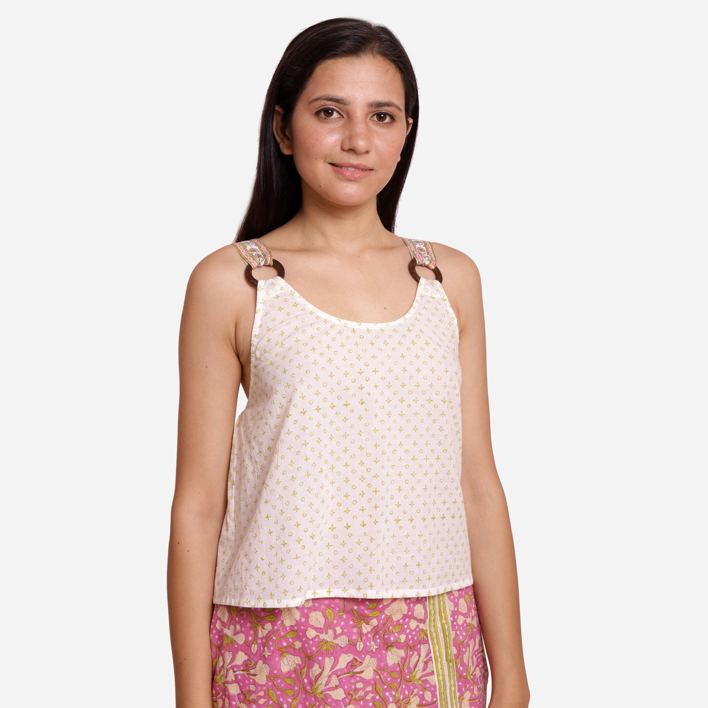 White Sanganeri Block Print Cotton Crop Top - Walmart.com
