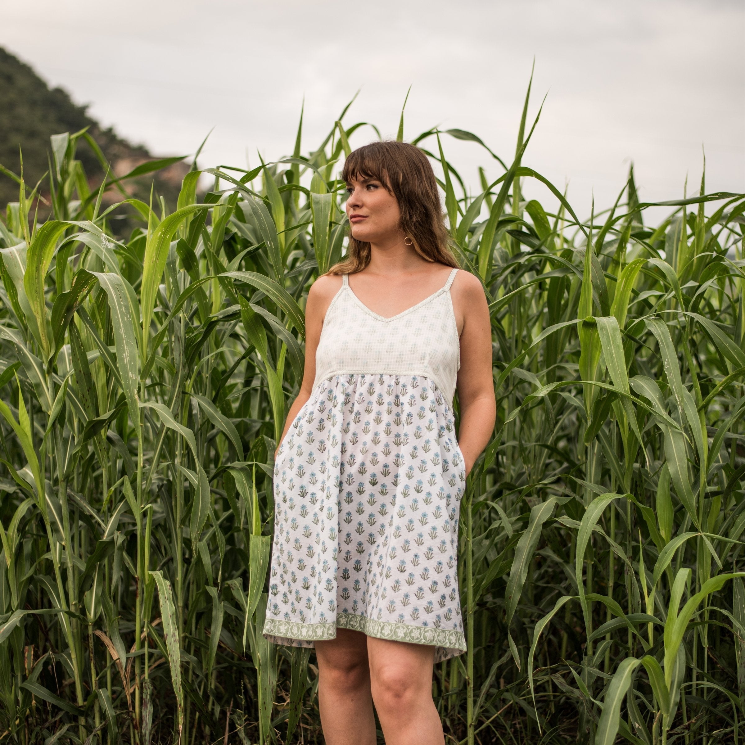 White Sanganeri Block Printed Cotton Camisole Dress - Walmart.com