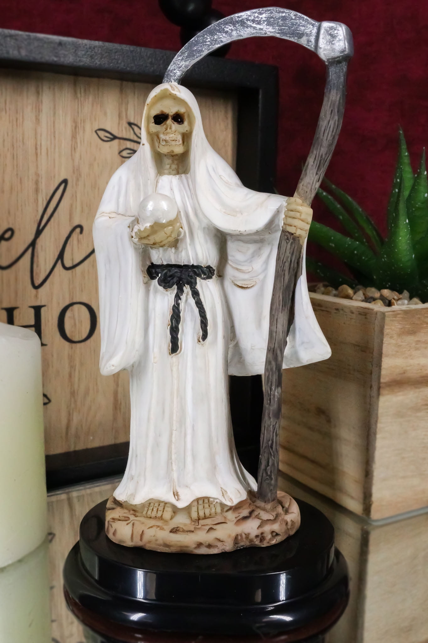 White Santa Muerte Resin Figurine 5.5" Tall, Skeleton Death Statue ...