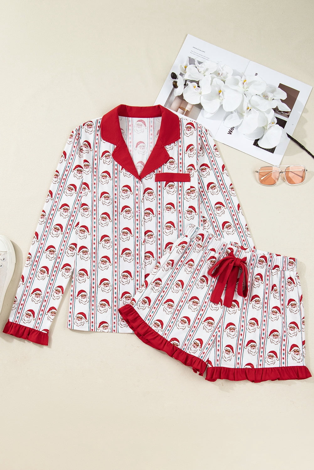 White Santa & Stripes Ruffle PJ Set - Walmart.com