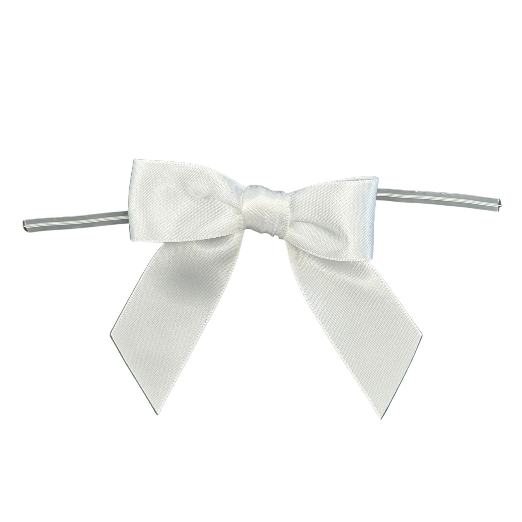 White Satin Pre-tied Decorative Bows - 3" wide, Set of 10, Wedding ...