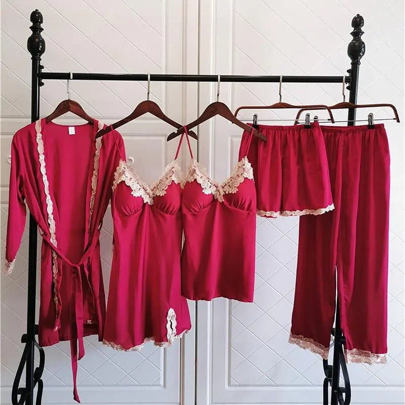 White Satin Women Kimono Robe Set Nightgown Sexy Bathrobe Gown Homewear Bride Bridesmaid Wedding ...