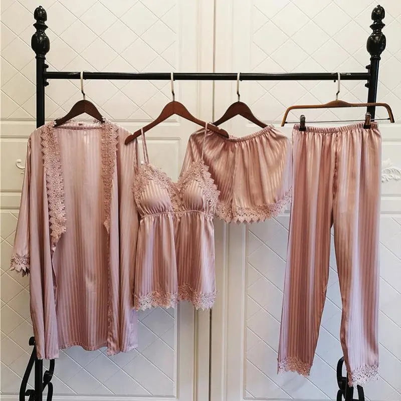 White Satin Women Kimono Robe Set Nightgown Sexy Bathrobe Gown Homewear Bride Bridesmaid Wedding ...