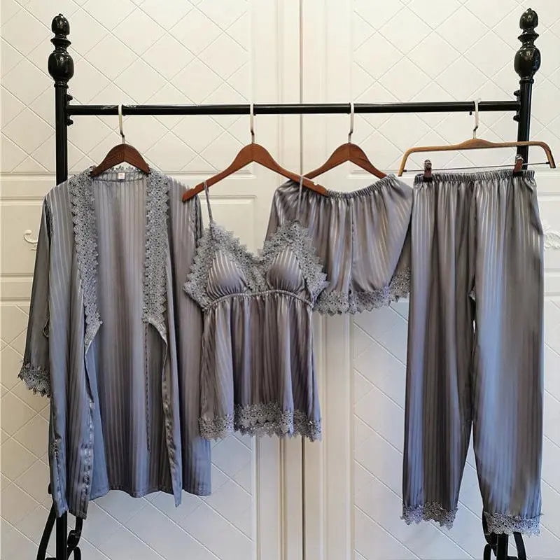 White Satin Women Kimono Robe Set Nightgown Sexy Bathrobe Gown Homewear Bride Bridesmaid Wedding ...