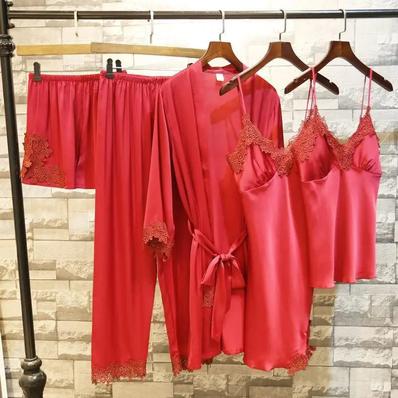 White Satin Women Kimono Robe Set Nightgown Sexy Bathrobe Gown Homewear Bride Bridesmaid Wedding ...