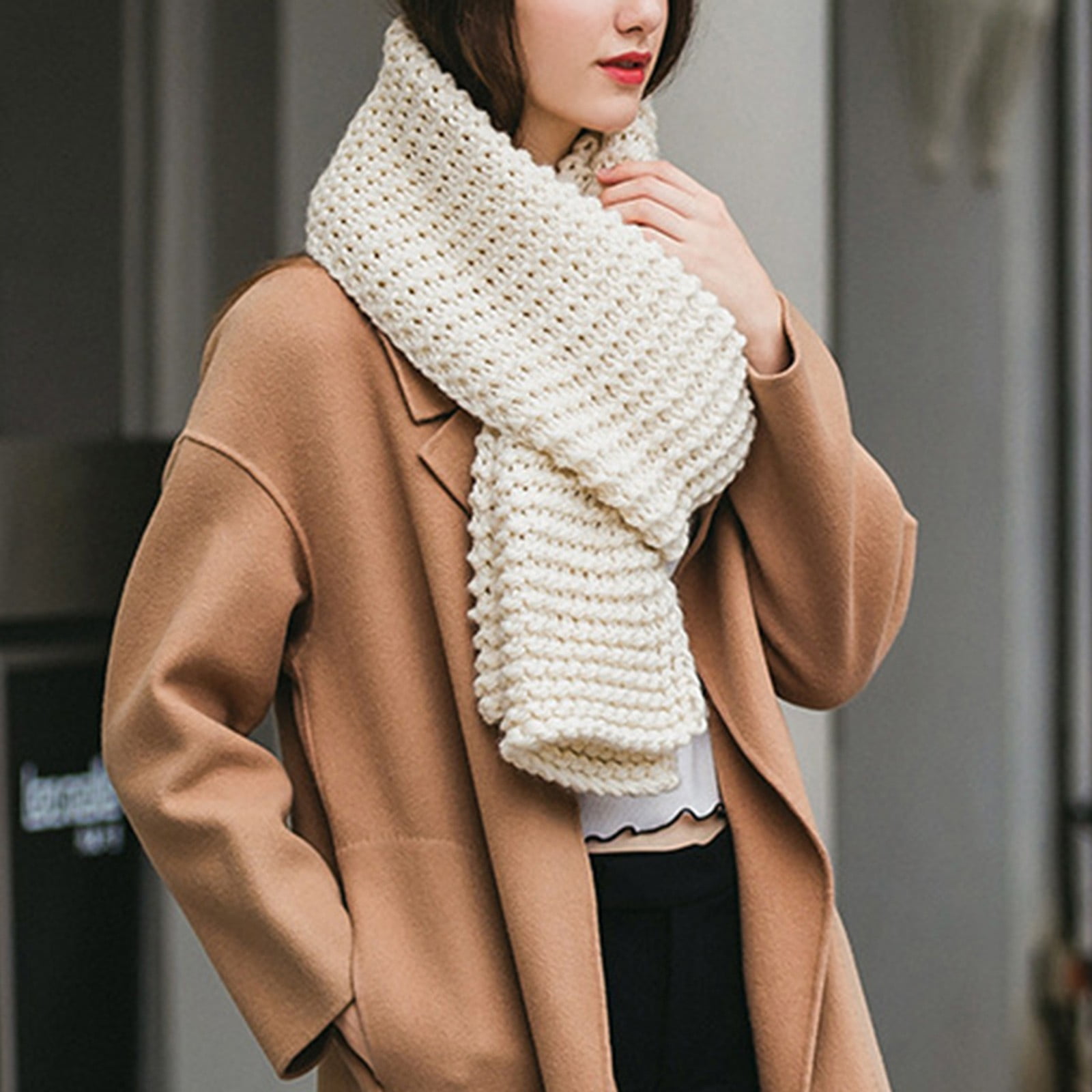 White Scarf Winter Multi Colored Kint Long Wraps Elasticity Light Scarf ...