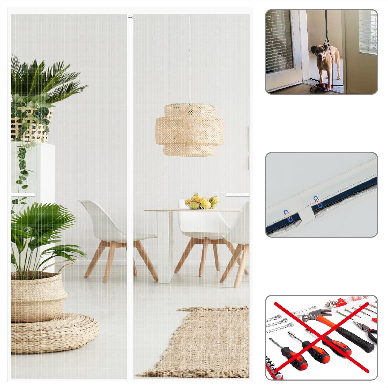 White Screen Door Mesh Magnetic Closure Heavy Duty 36 x 80 inch, Self ...