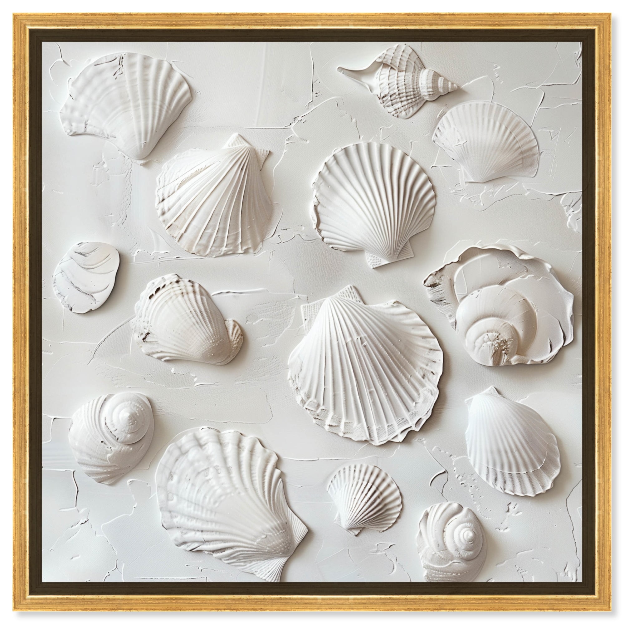 White Seashells Canvas Elegant White Gold Wall Art by Art Remedy, Gold ...