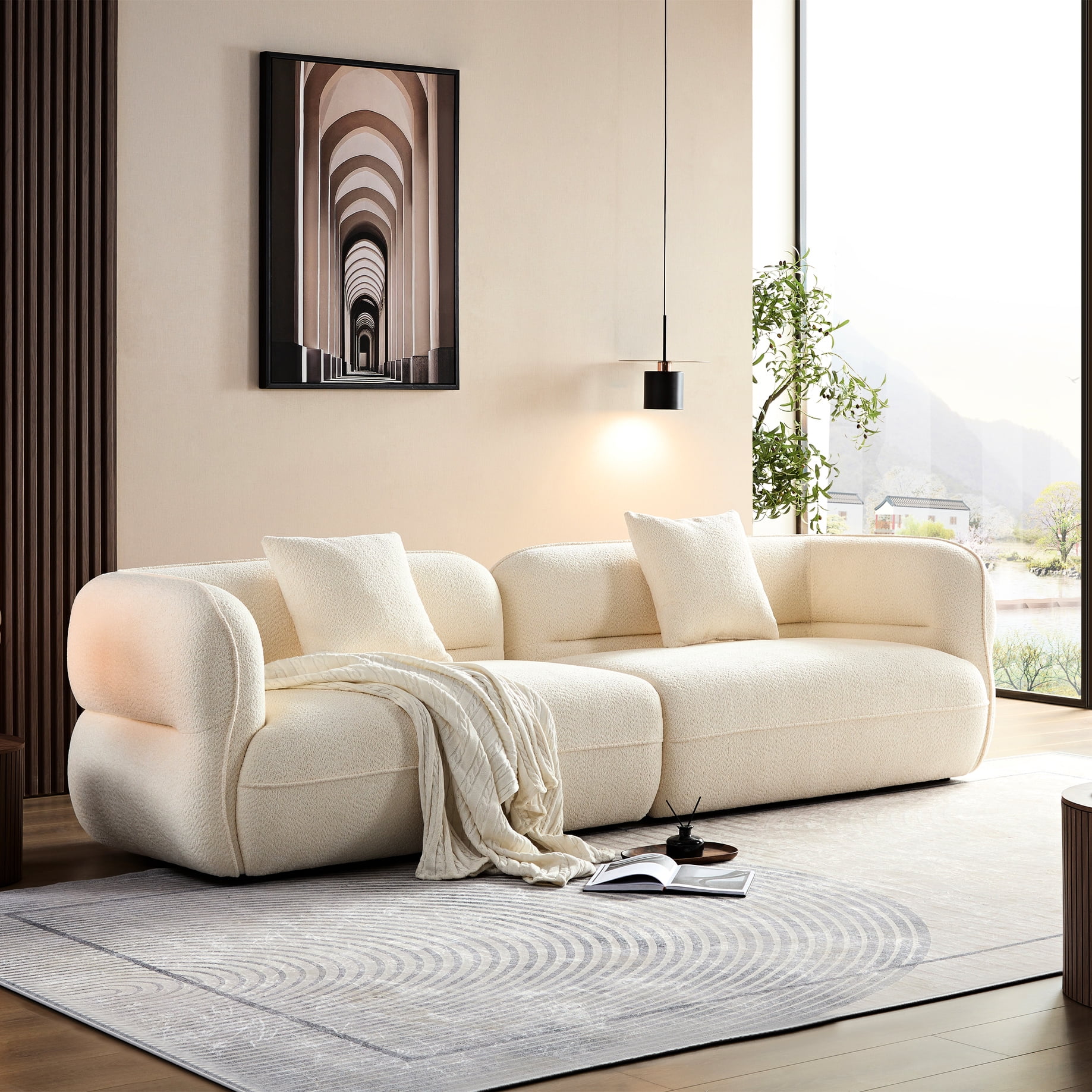 White Sectional With Robust Solid Wood Frame, Fabric And High Density ...