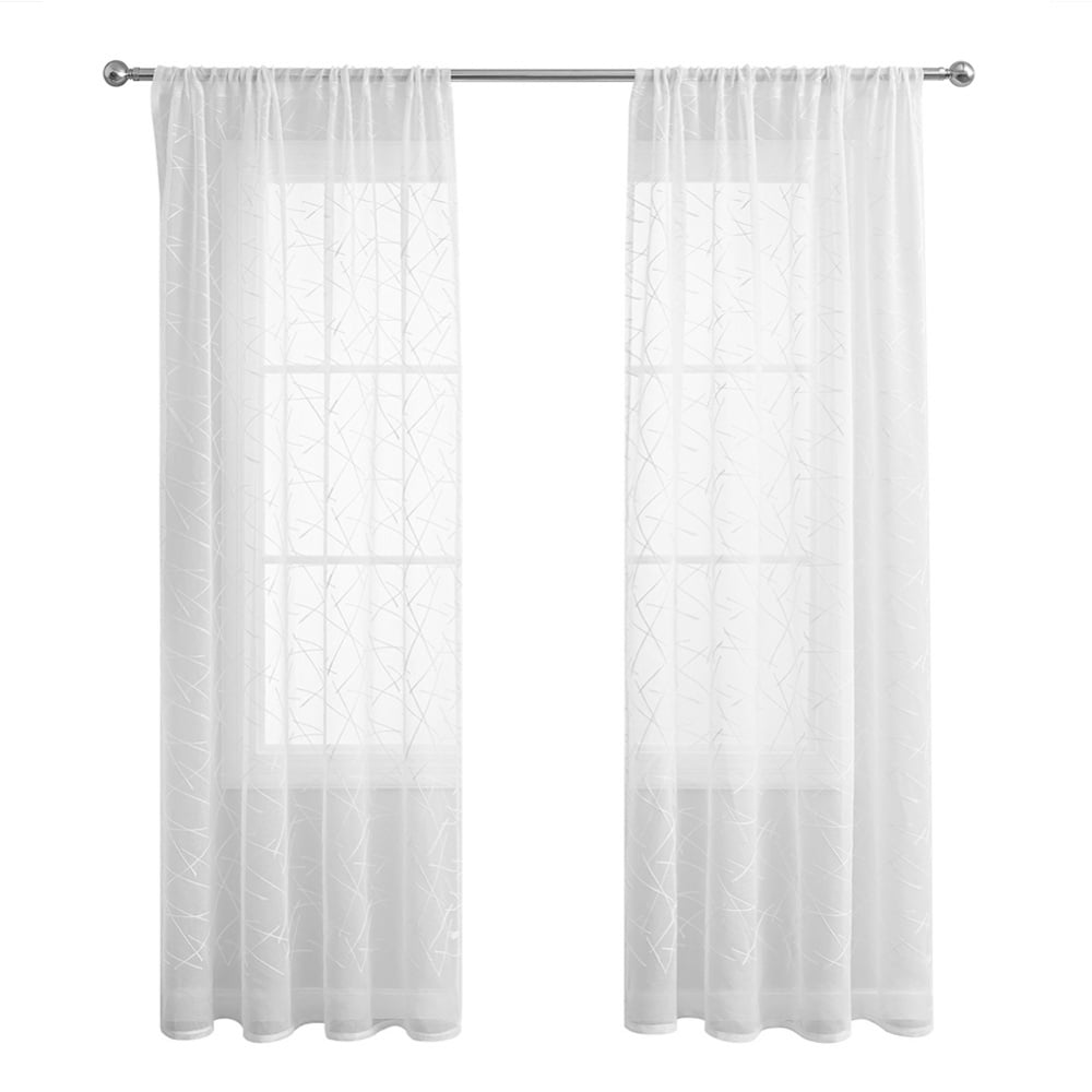 White Semi Sheer Curtain Embroidery Panels Rod Pocket Window Treatment ...