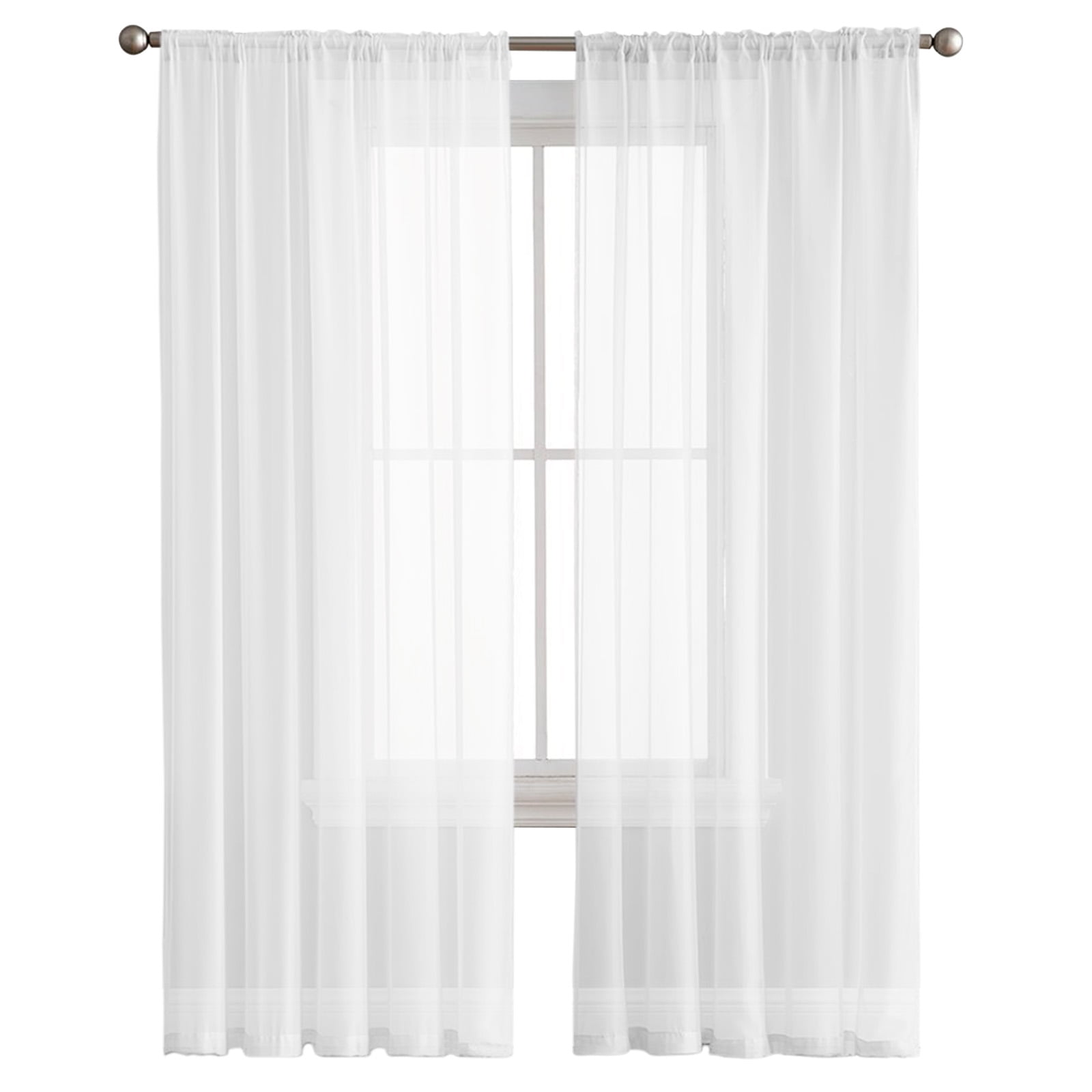 White Semi Sheer Curtains 108 Inch Length 2 Panels Set, Pure White ...