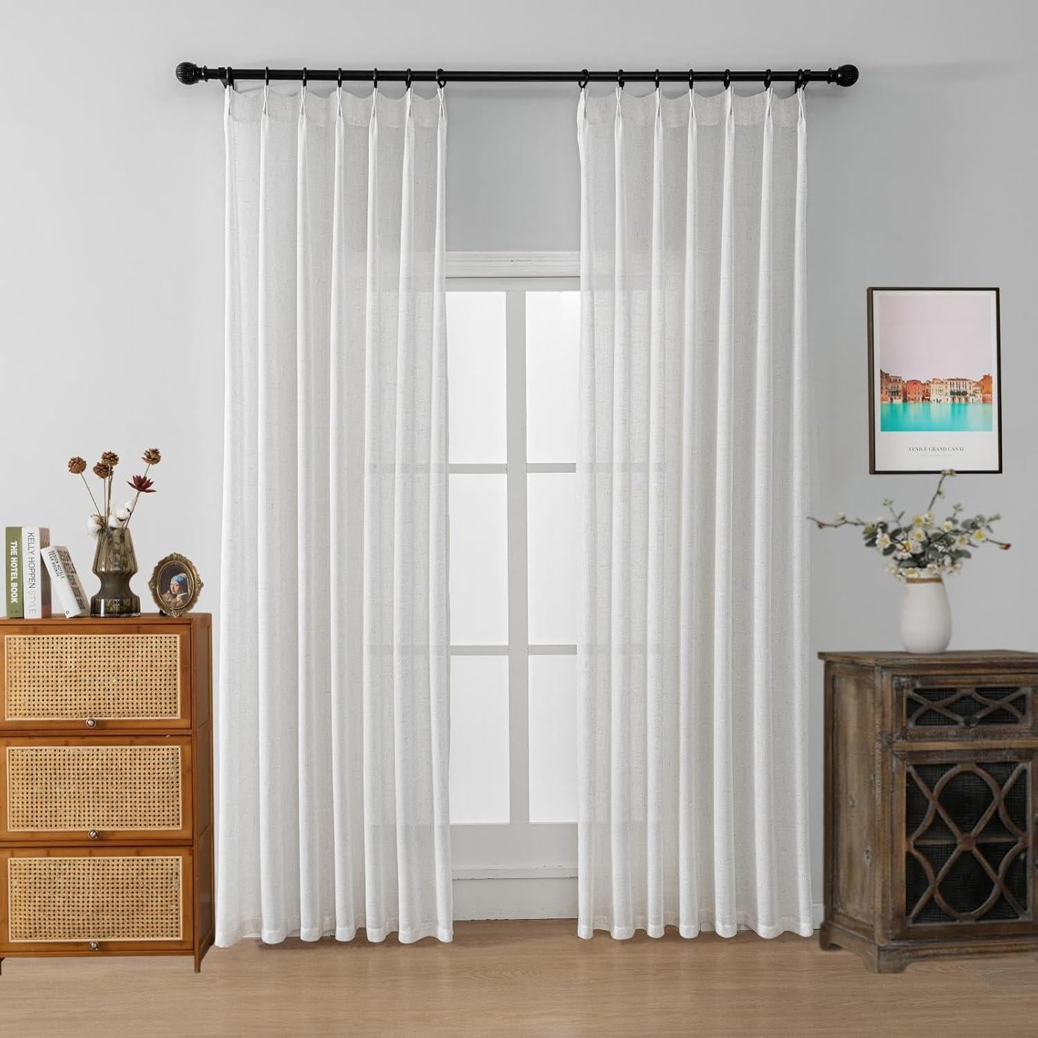 White Semi Sheer Curtains 84 Inch Length, Farmhouse Decor Pinch Pleated ...