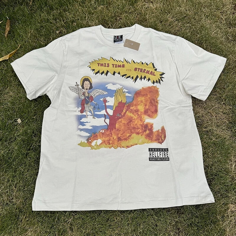 White Series Cartoon Character Print Men Clothing Saint Michael Oversized T Shir - Walmart.com