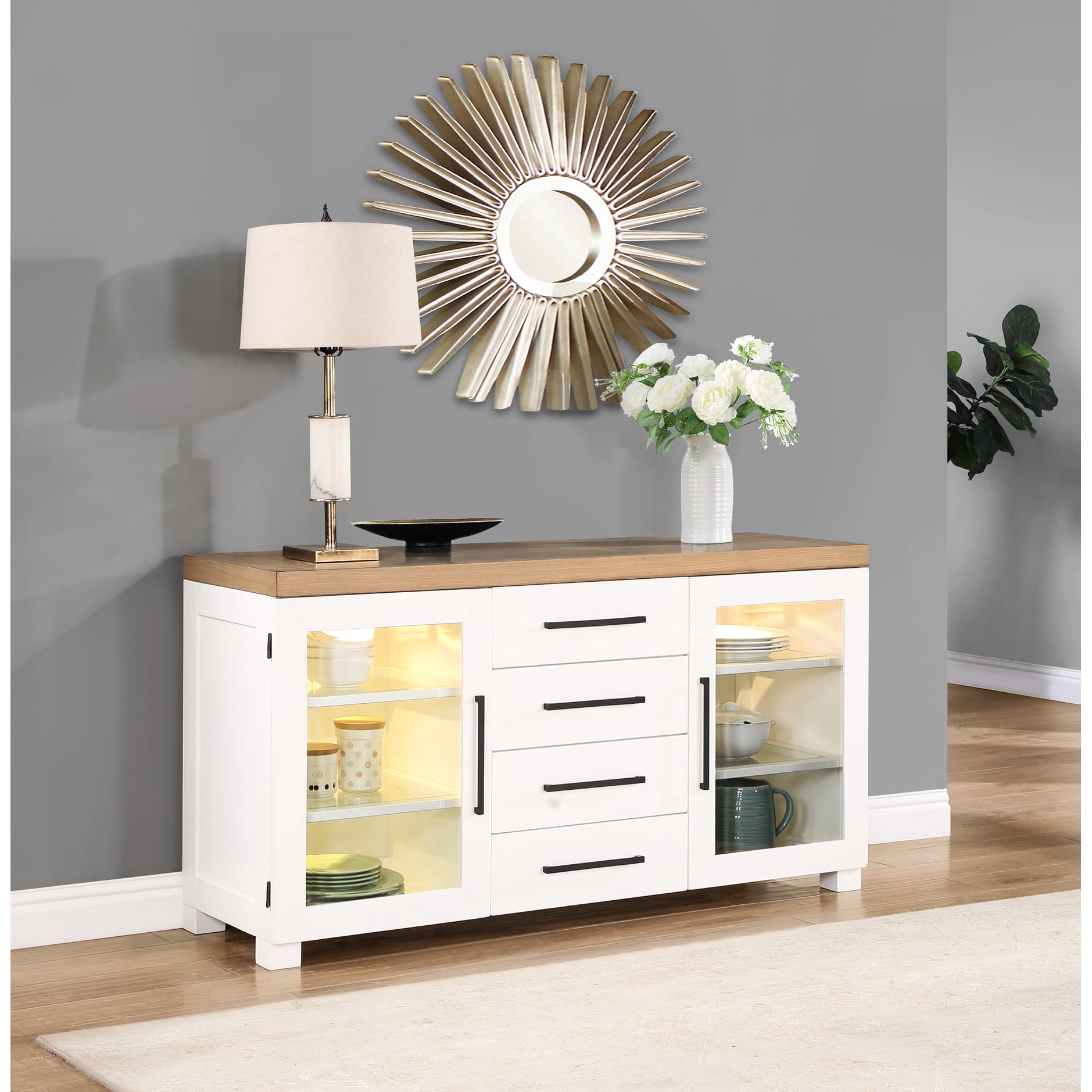 White Server Console Table - & Asian Hardwood, Engineered Woods, Oak ...