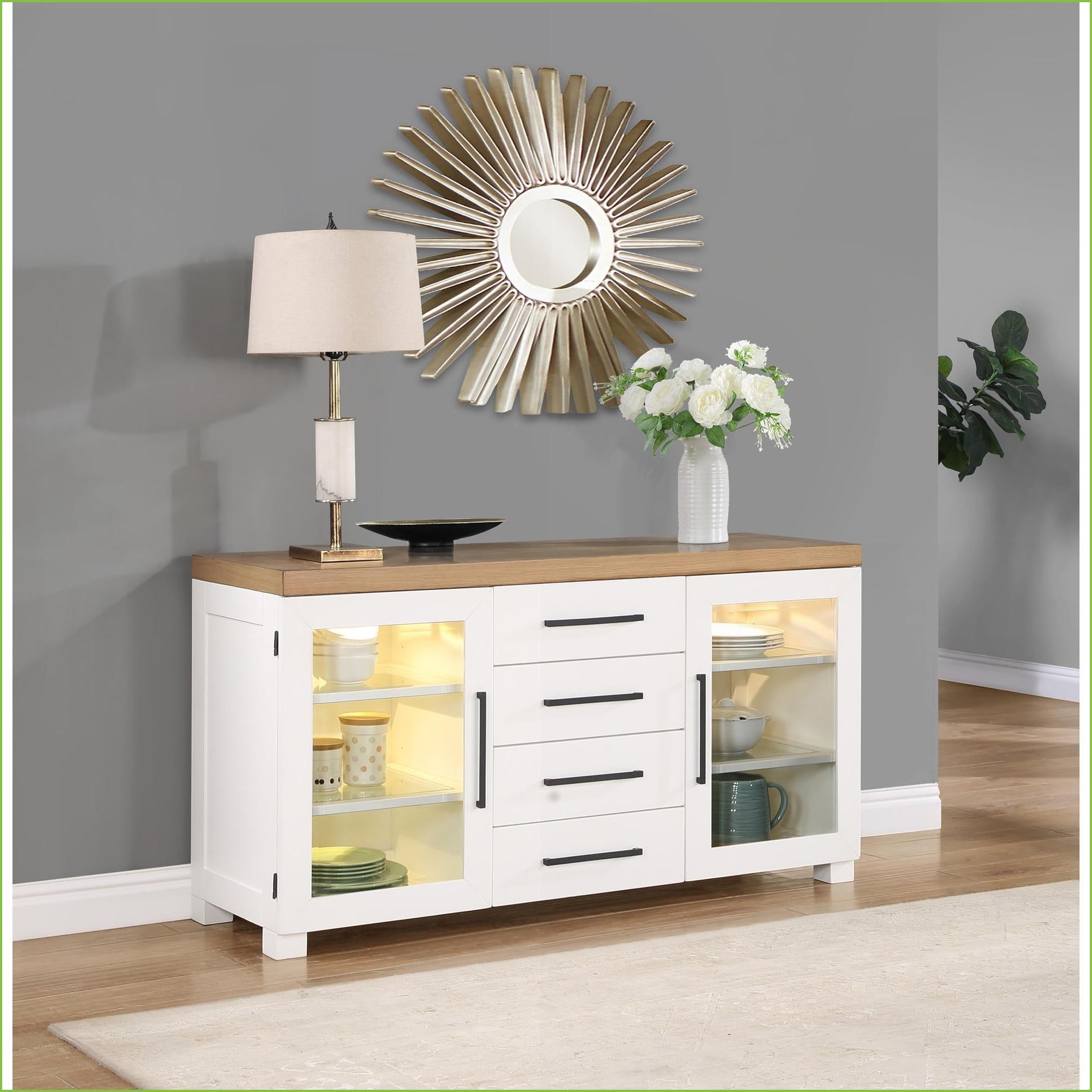 White Server with Lighted Cabinet & Adjustable Shelves | Acacia ...
