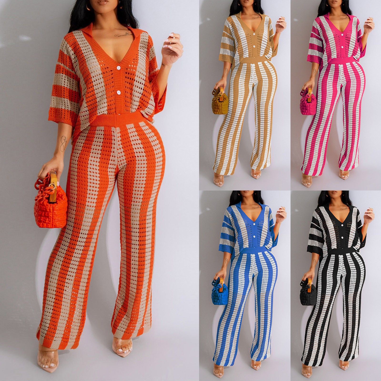 White Sets Women 2 Piece Outfits Womens 2 Piece Outfits Crochet Knit ...