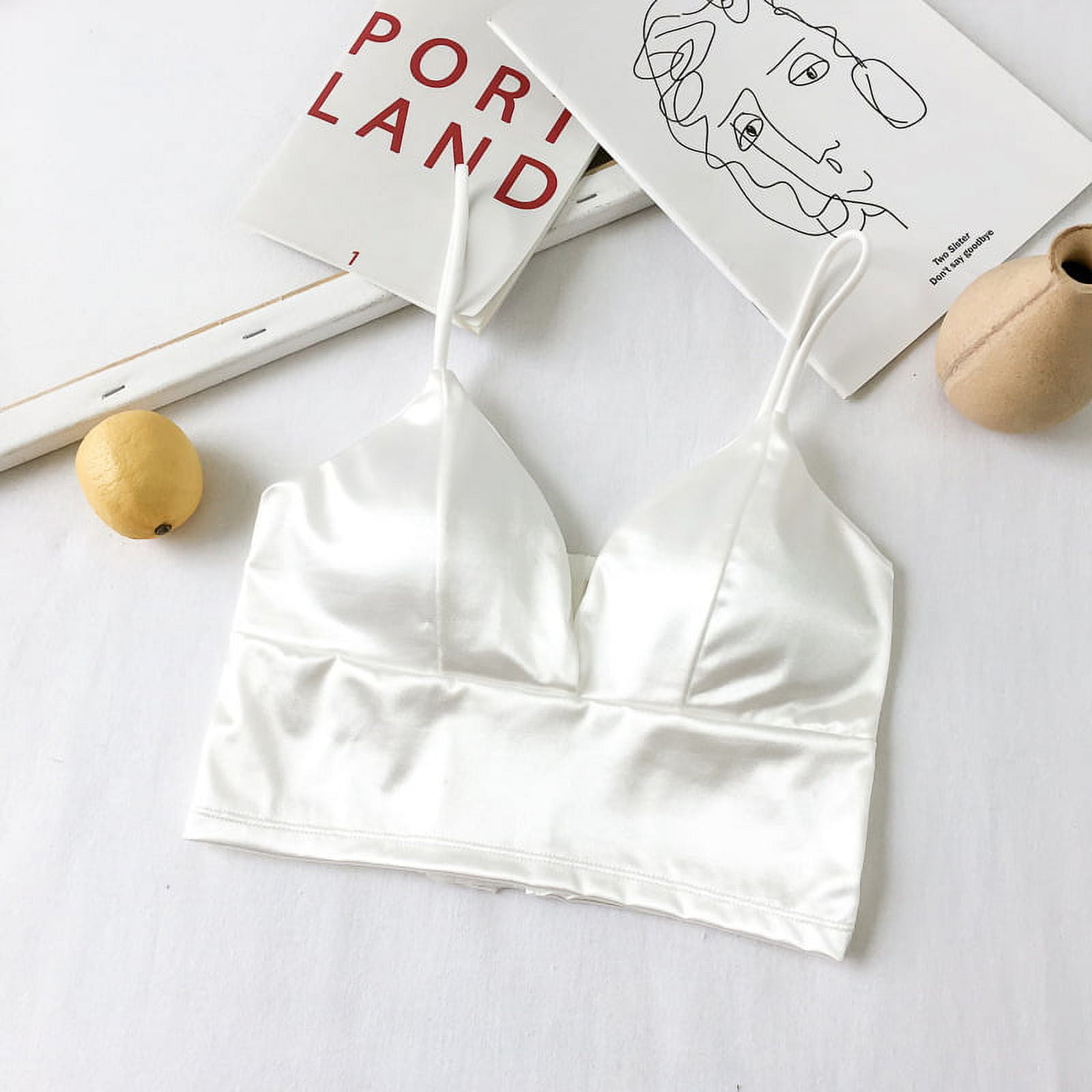 (White) Sexy Women Sexy Strap Silk Smooth Plunge Bralette Bra Brassiere ...