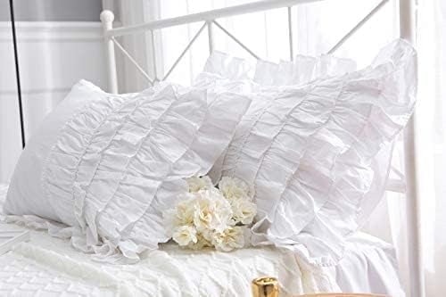 White Shabby Chic Pillow Shams Pillowcases with Ruffles Queen Size ...