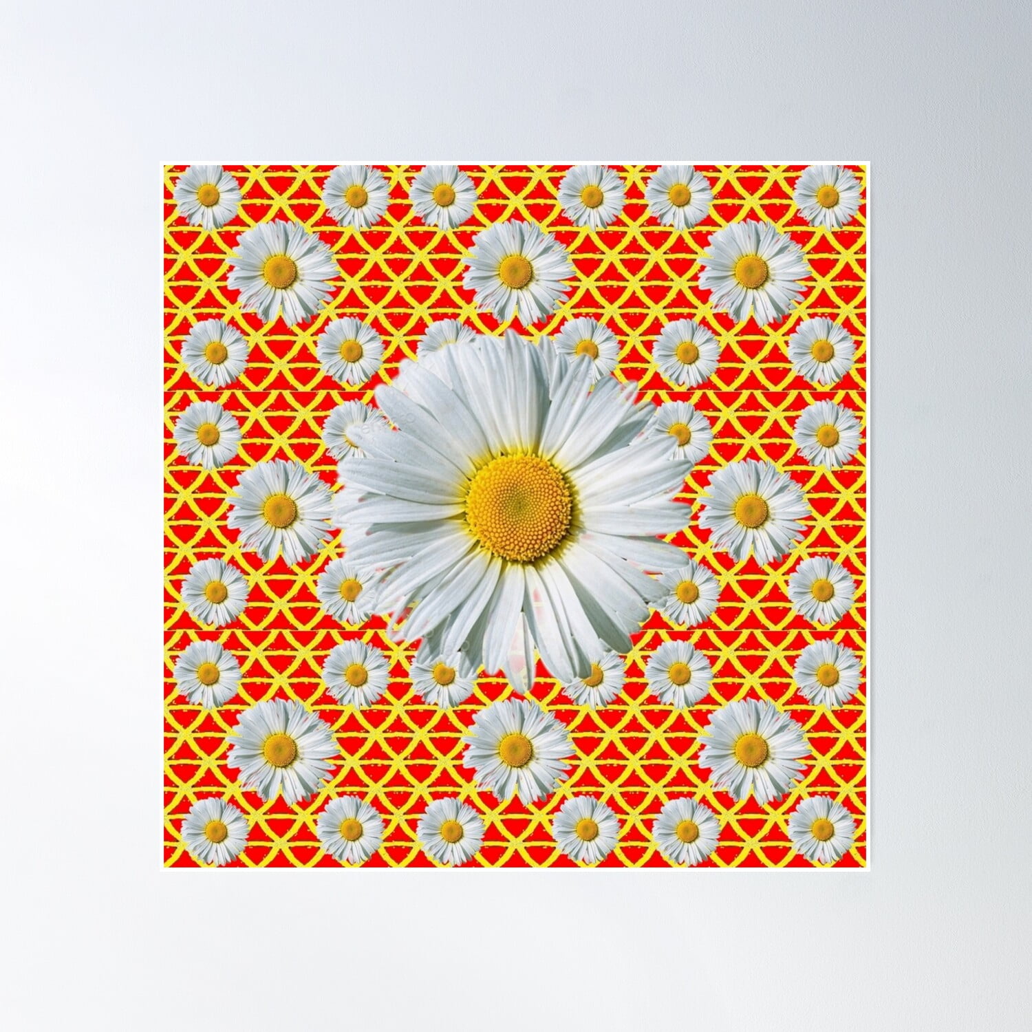 White Shasta Daisy Patterns Red Art Poster Wall Art, Modern Wall Decor ...