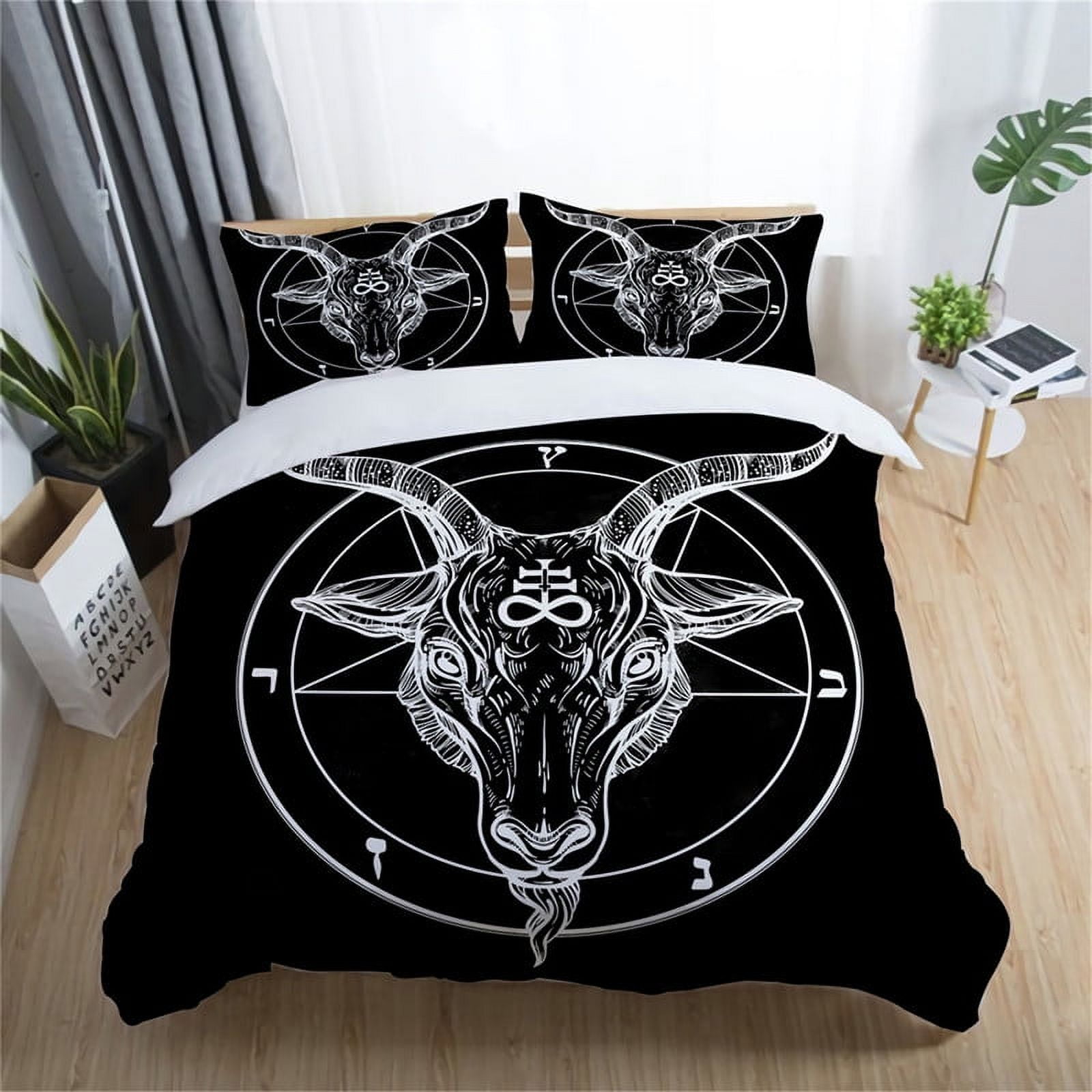 White Sheep Head Quilt Cover Duvet Cover Black Comforter Cover Set Soft ...